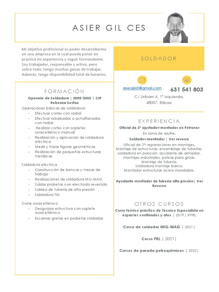 ASIER GIL (Currículum) | PDF | Construcción | Soldadura