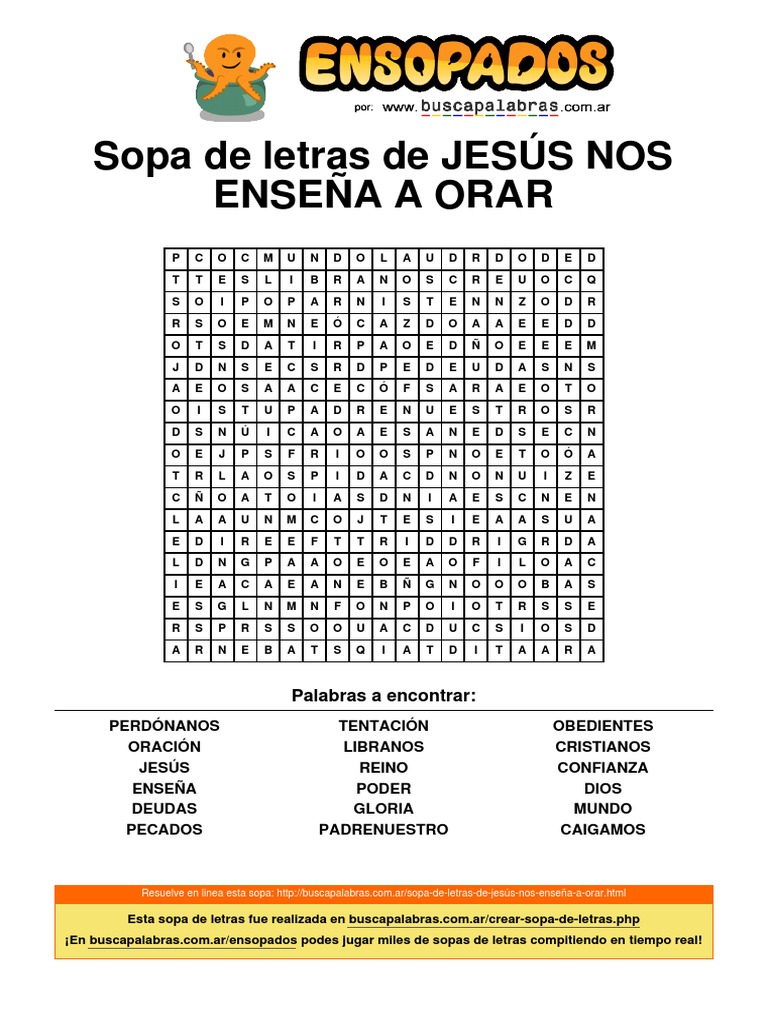 Sopa de Letras: Jesús Enseña a Orar | PDF