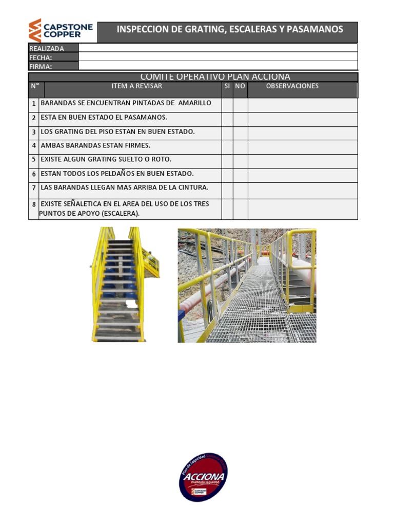 Inspeccion de Grating, Escaleras y Pasamanos | PDF