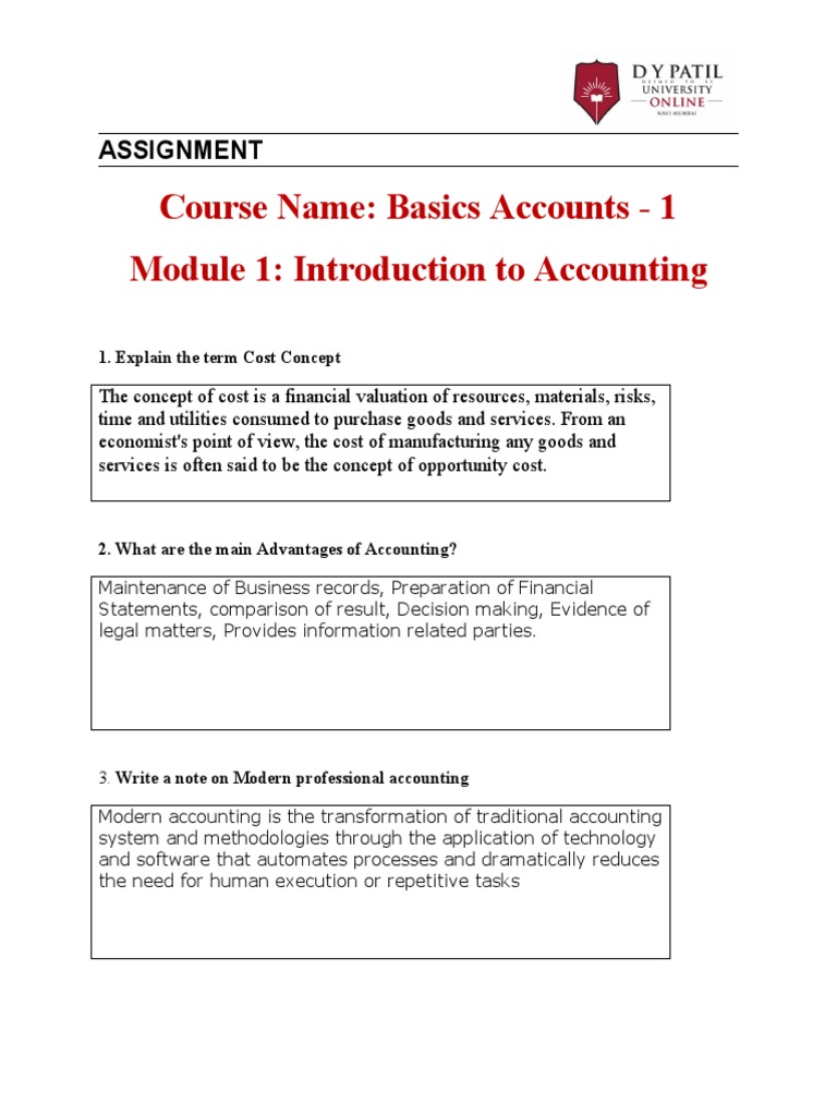 Assignment Module 1 Introduction To Accounting | PDF