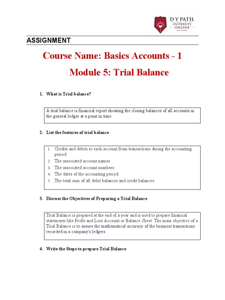 Assignment Module 5 Trial Balance | PDF | Career & Growth | Finance ...