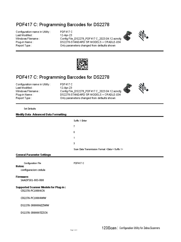 Programming Barcode DS2278 PDF417 C | PDF