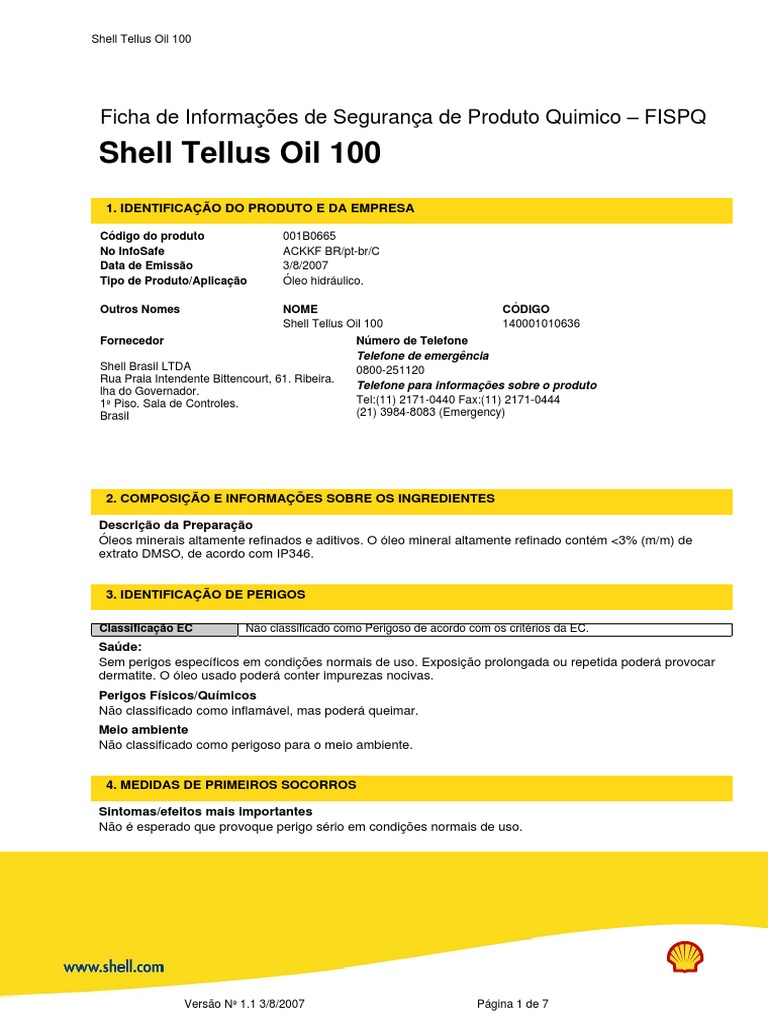 Shell Tellus Oil-100 | PDF | Embalagem e rotulagem | Ambiente natural