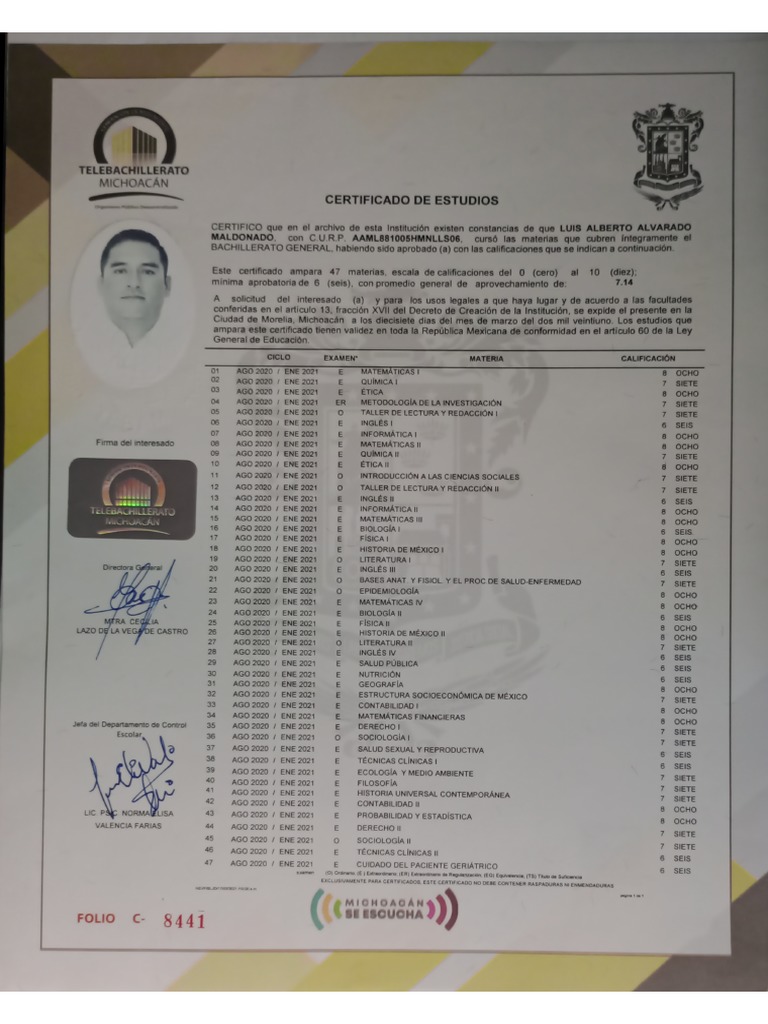 Certificado Bachillerato | PDF