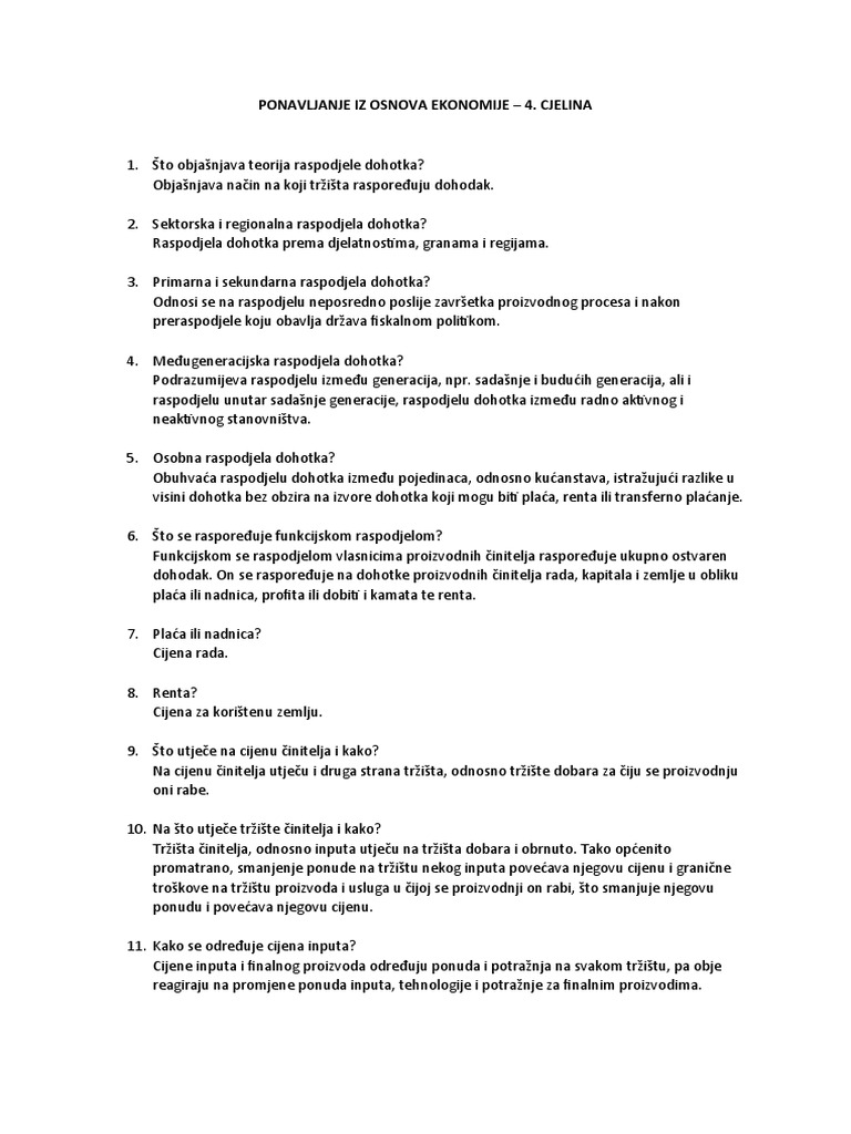 Ponavljanje Iz Osnova Ekonomije - 4. Cjelina | PDF