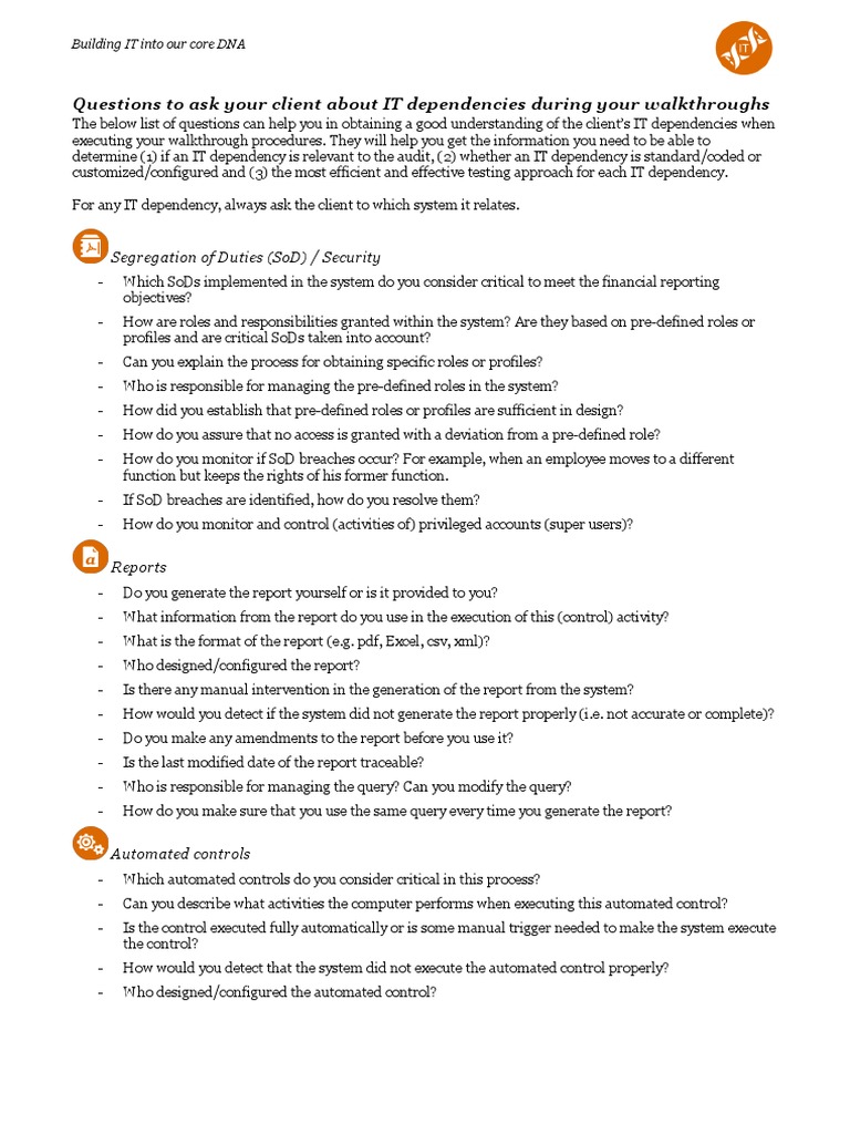 Questions To Ask Your Client About IT Dependencies During Your ... Questions To Ask Your Client About IT Dependencies During Your ...