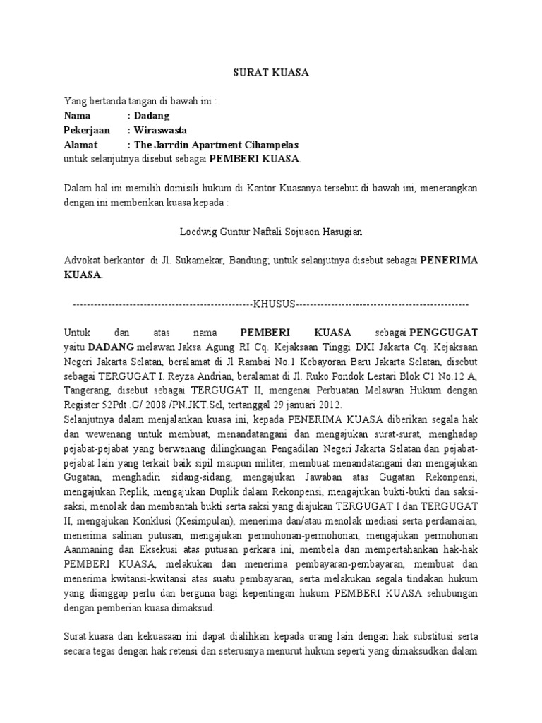 CONTOH_SURAT_KUASA_PENGGUGAT | PDF