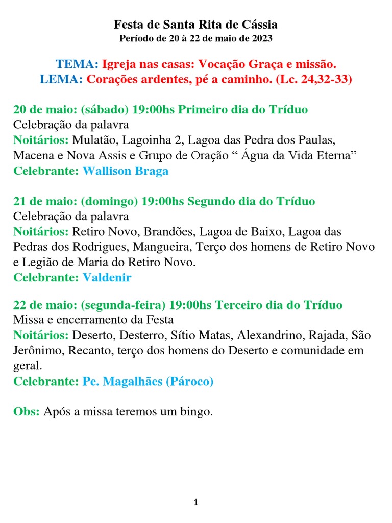 Livro Festa de Santa Rita de Cássia | PDF