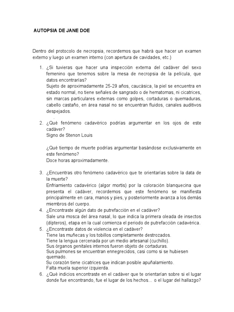 Autopsia Forense de Jane Doe | PDF | Mosca | Descomposición