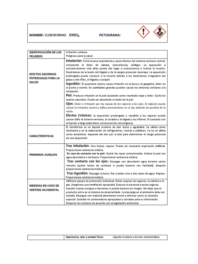 Cloroformo (Ficha de Seguridad) | PDF | Cloroformo | Agua