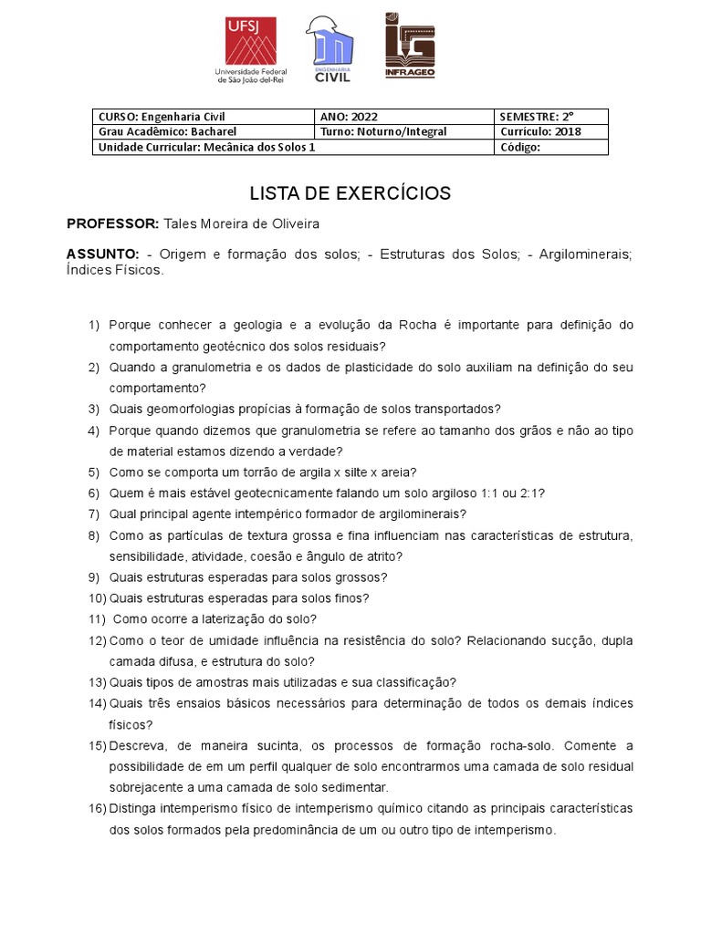 Lista 01 - 2022-2 | PDF