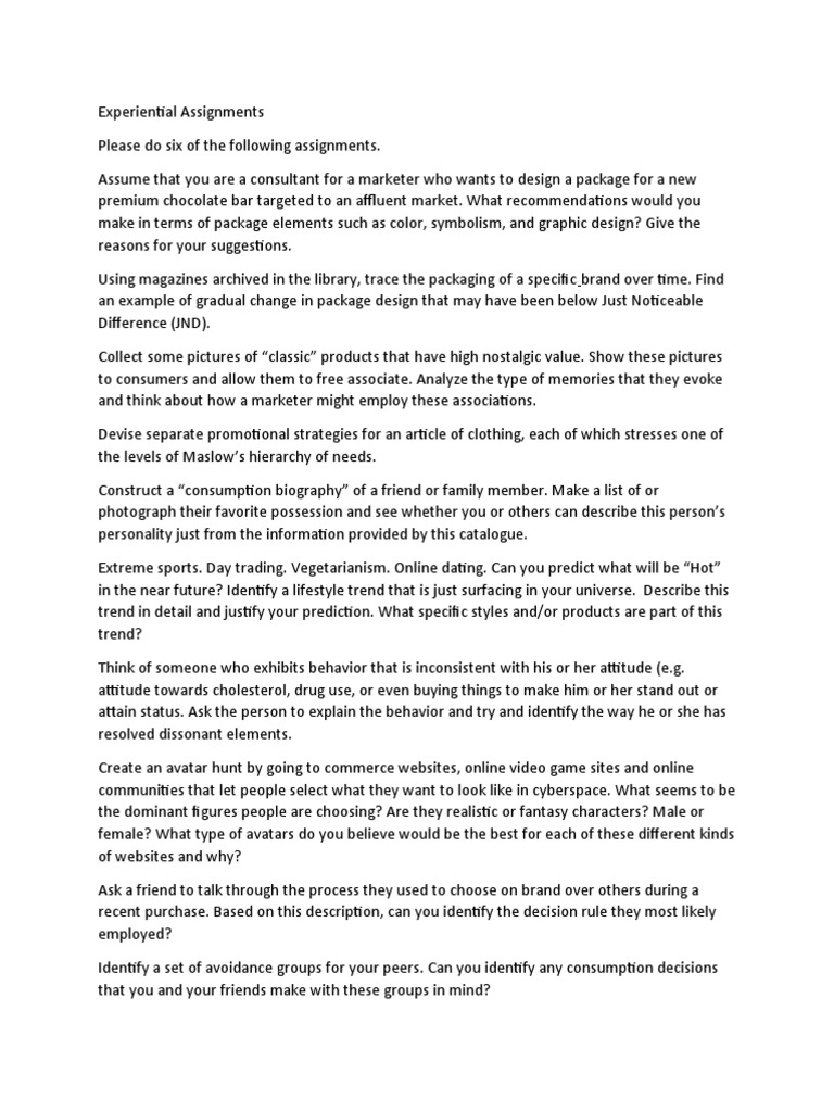 Experiential Assignments | PDF | Marketing | Brand