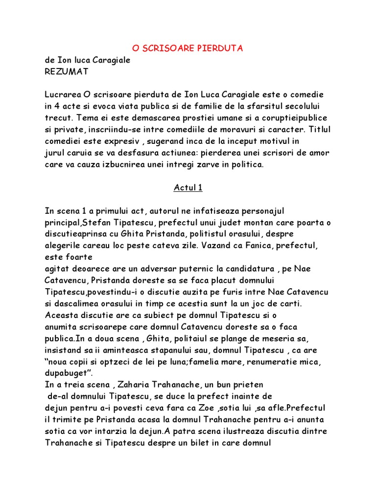 O Scrisoare Pierduta | PDF