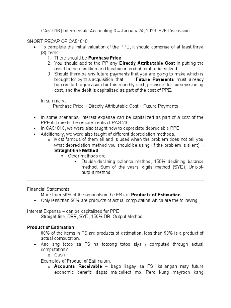 Intermediate Accounting 3 - January 24, 2023, F2F Discussion | PDF | Depreciation | Financial ...
