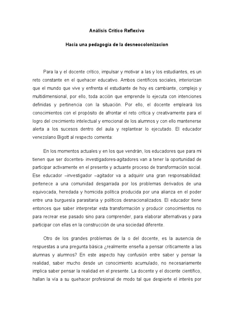 Análisis Crítico Reflexivo | Descargar gratis PDF | Aprendizaje ...