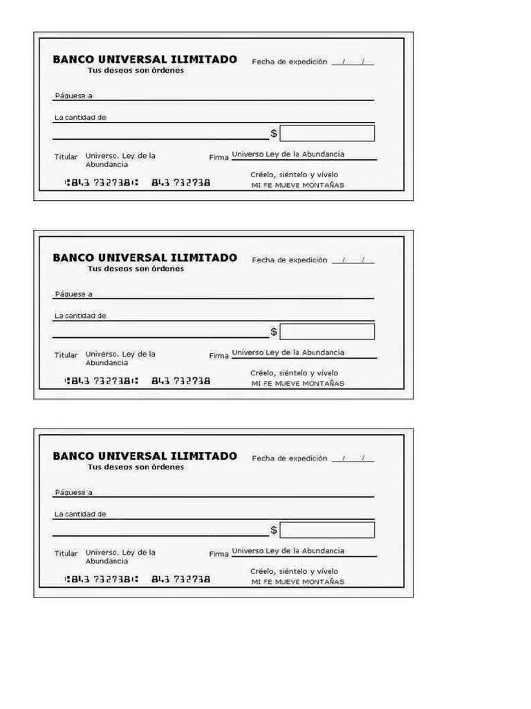 Modelo CHEQUE ABUNDANCIA - para Imprimir | PDF