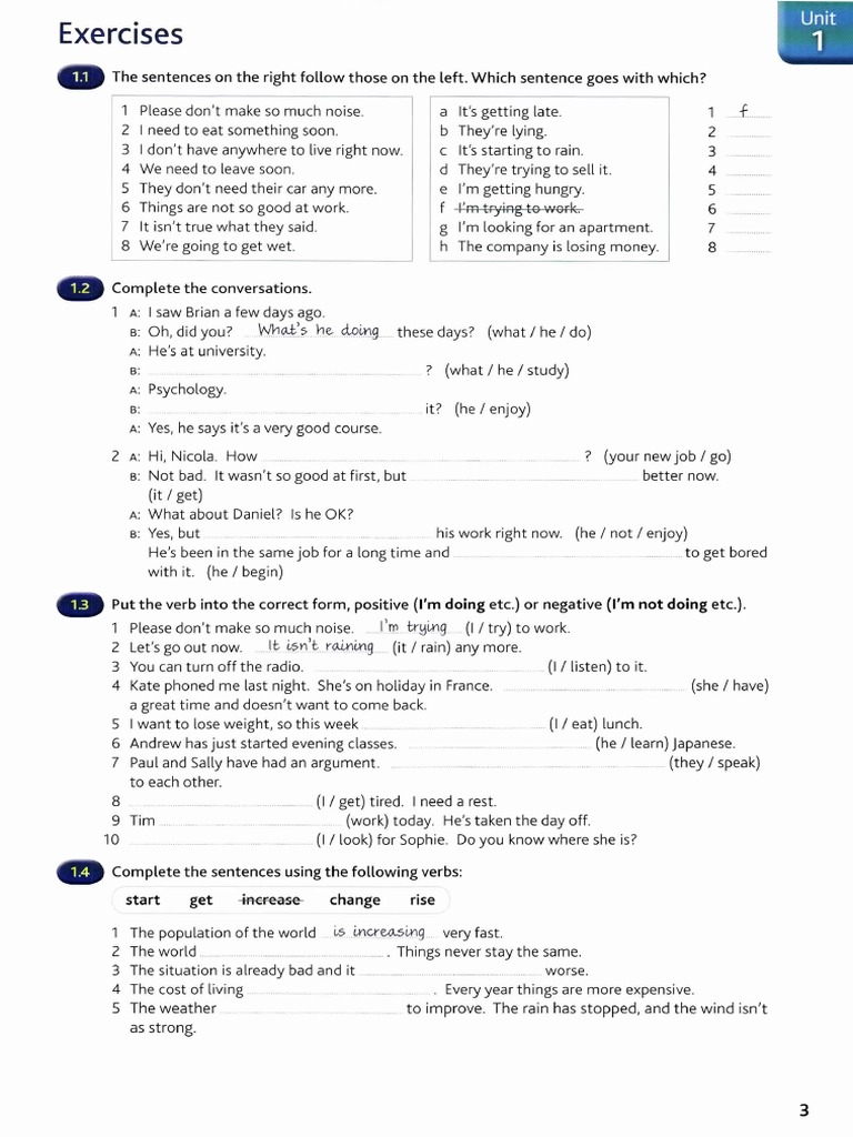 Present Simple and Present Continuous - Exercises | PDF