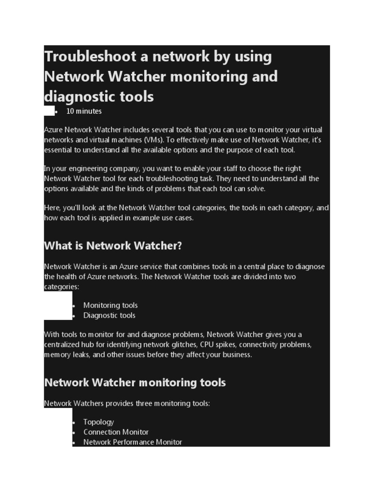 Troubleshoot network issues using Azure Network Watcher tools | PDF ...