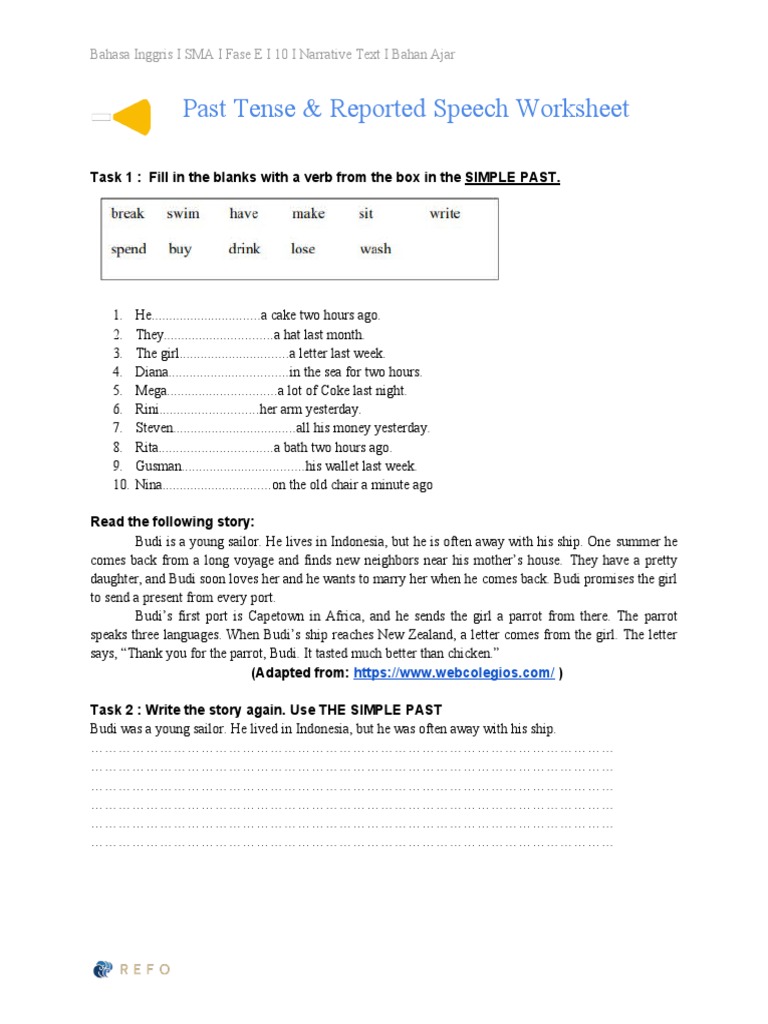 Worksheet 2 - Past Tense - Narrative Text | PDF