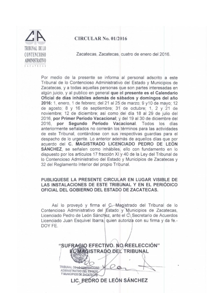 Circular 01-2016 | PDF
