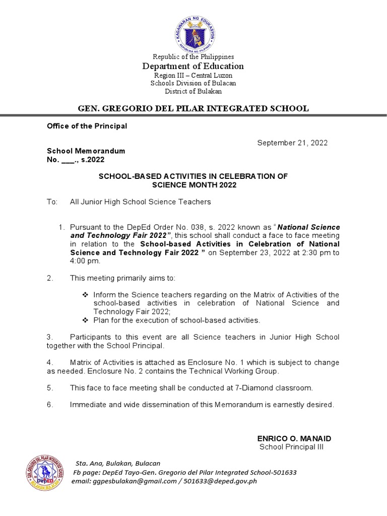 Memo National Science Month | PDF