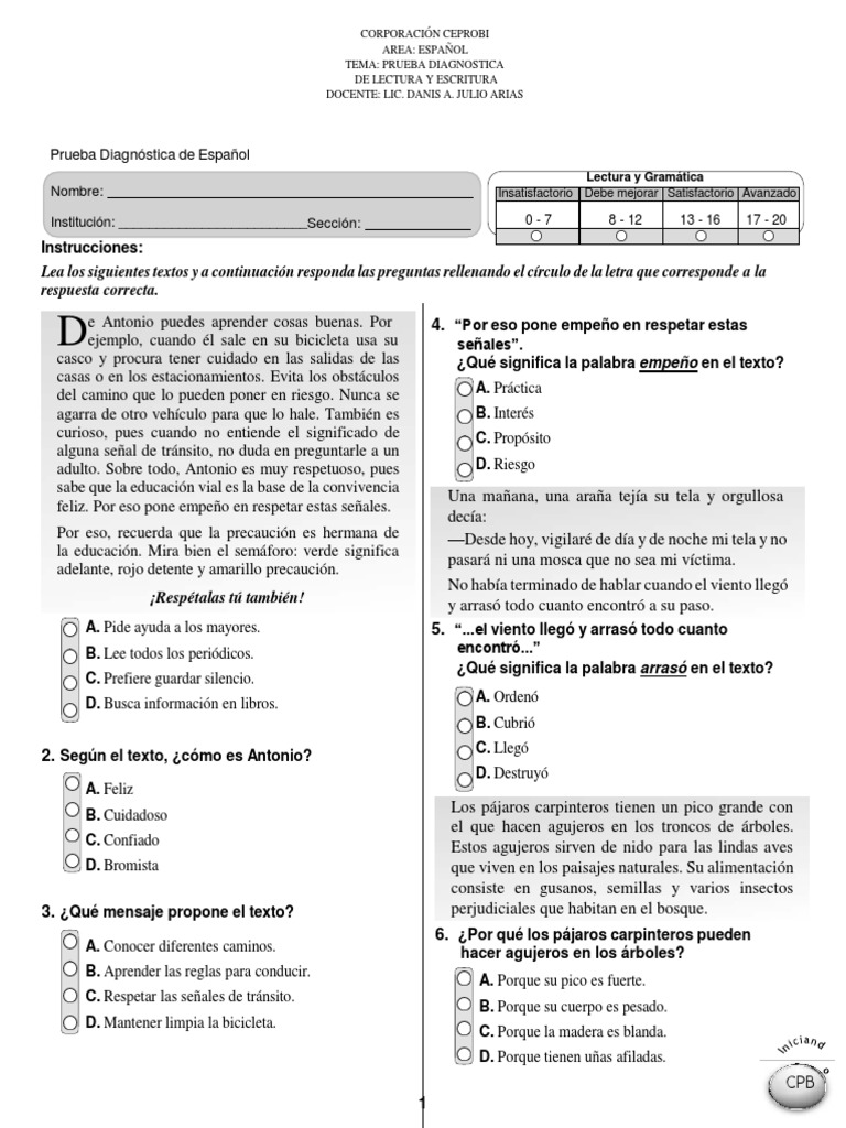 Taller 2 de español prueba diagnóstica | PDF | Residuos