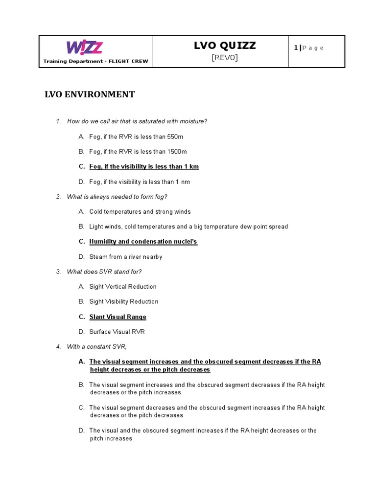 LVO Quiz for Flight Crew Training | PDF | Fog | Aviation