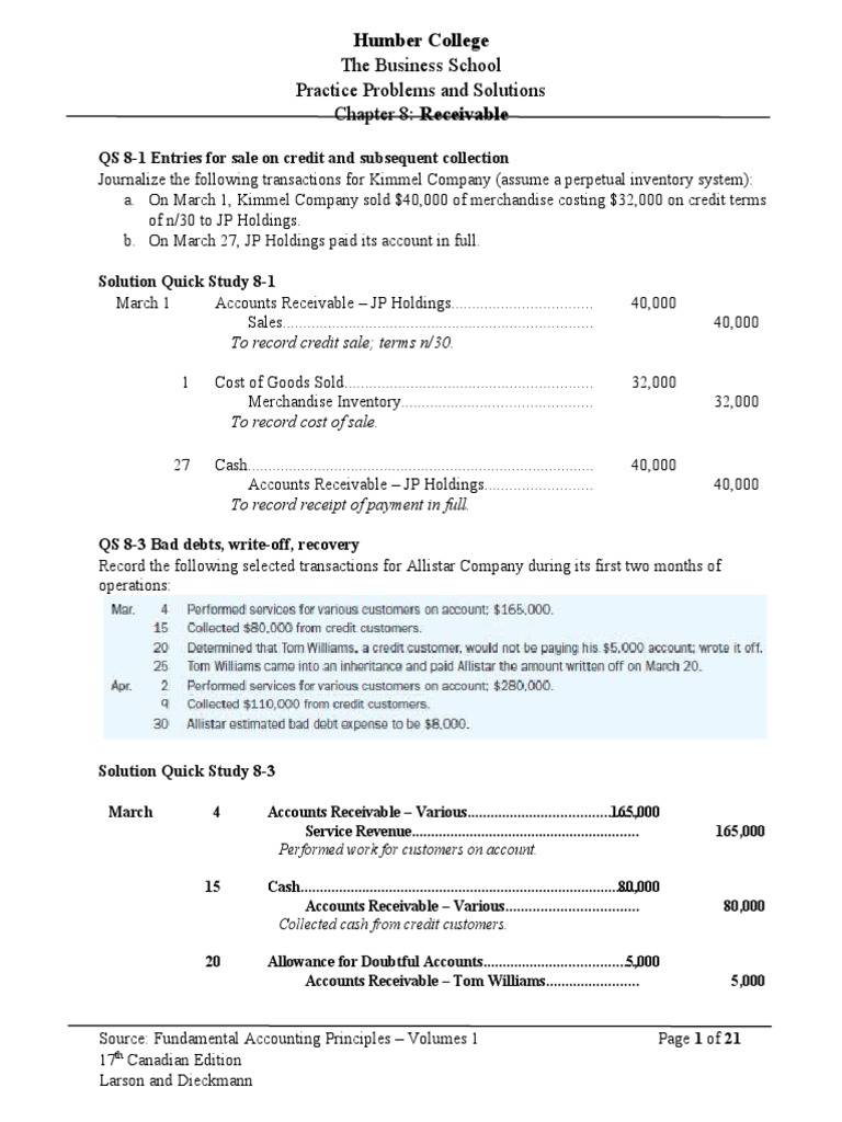BACC 200 Chapter 8 Questions & Answers | PDF | Bad Debt | Debits And Credits