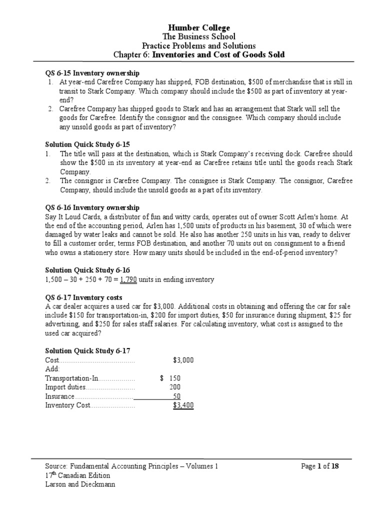BACC 200 Chapter 6 Questions & Answers | PDF | Cost Of Goods Sold | Inventory