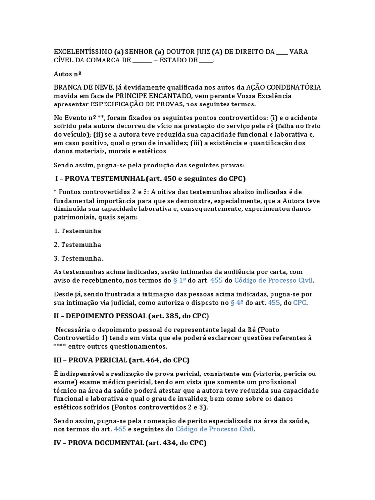 modelo especificaçao provas | PDF | Testemunha especializada | Prova ...