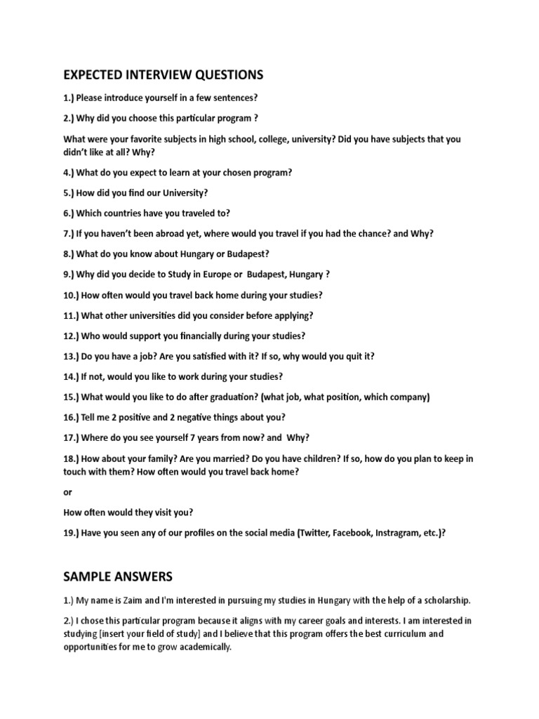 Expected Interview Questions | PDF | University | Experience