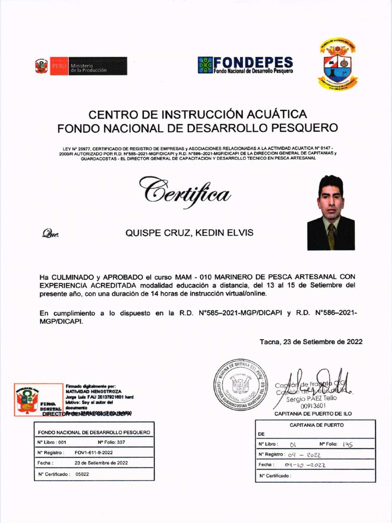 Certificado Carnet Pescador KEQC | PDF