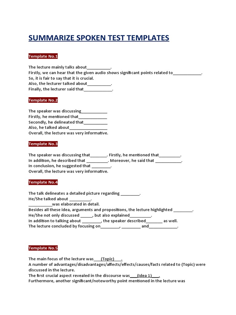 SST TEMPLATES (Summarize Spoken Teswt) | PDF | Cognition | Cognitive ...