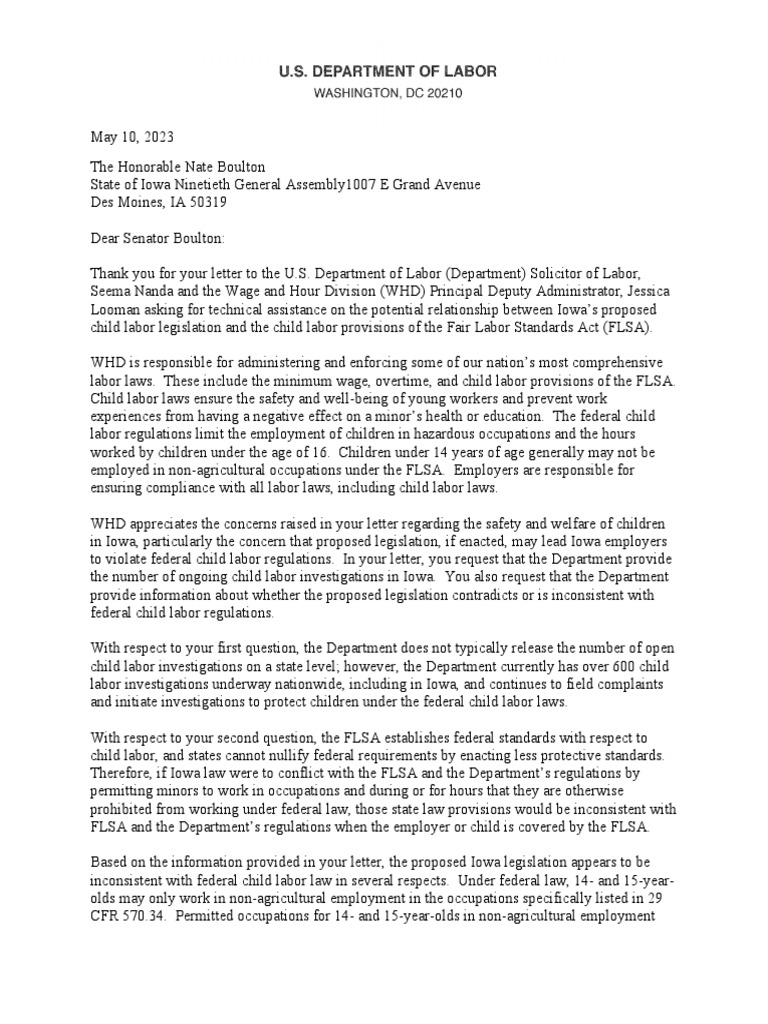 DOL Child Labor Law Response | Download Free PDF | Labour Law | Child ...