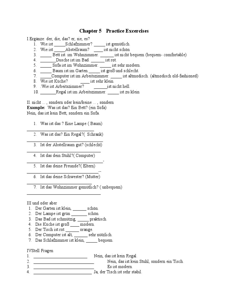Practice Excercises German | PDF