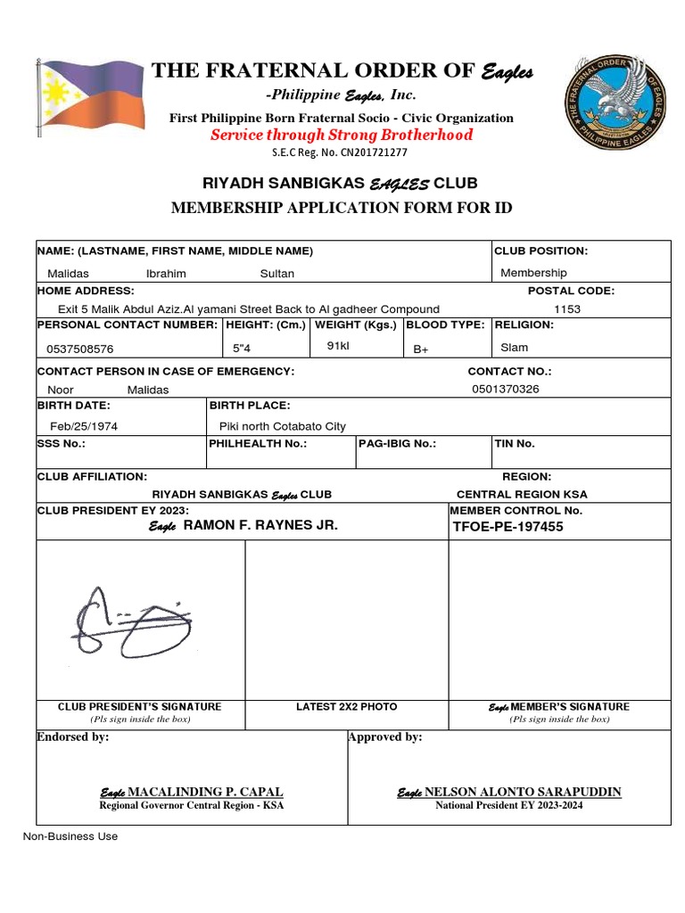 Riyadh Eagles Club Membership Form | PDF