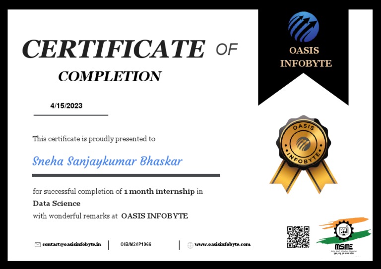 Sneha Sanjaykumar Bhaskar Certificate | PDF