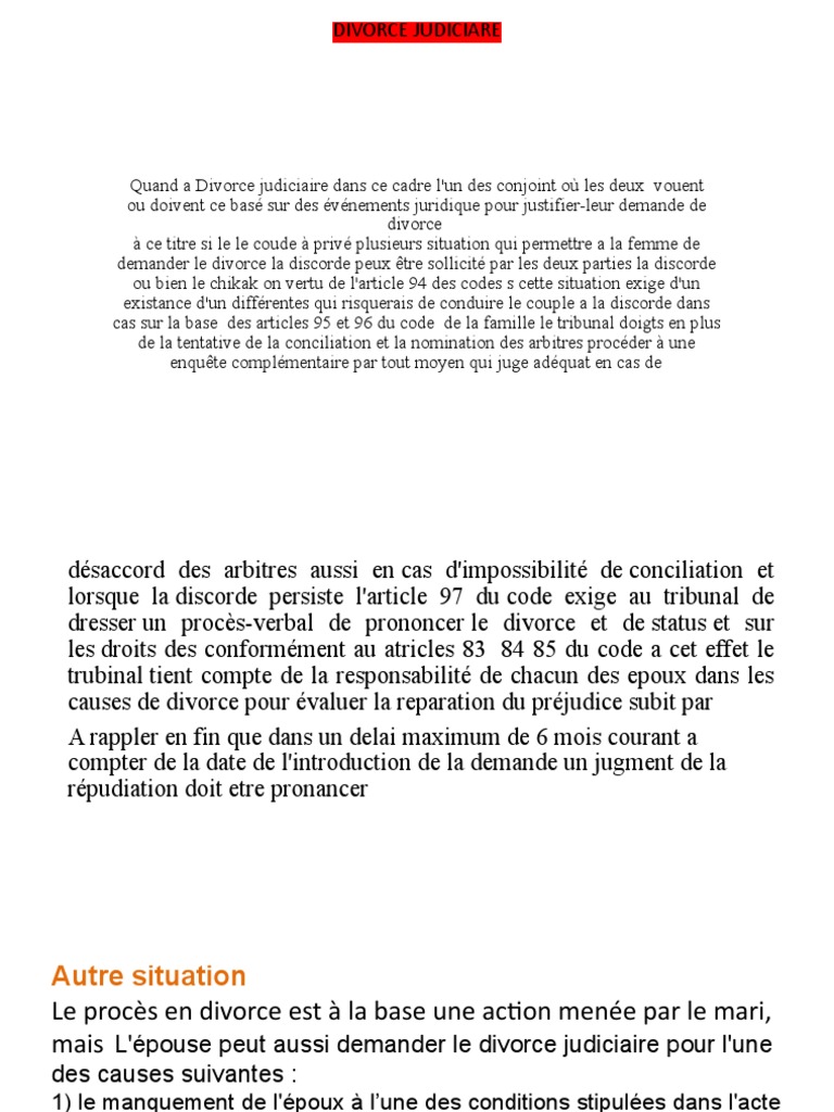 Divorce Judiciaire : Motifs et Procédures | PDF | Divorce | Mariage