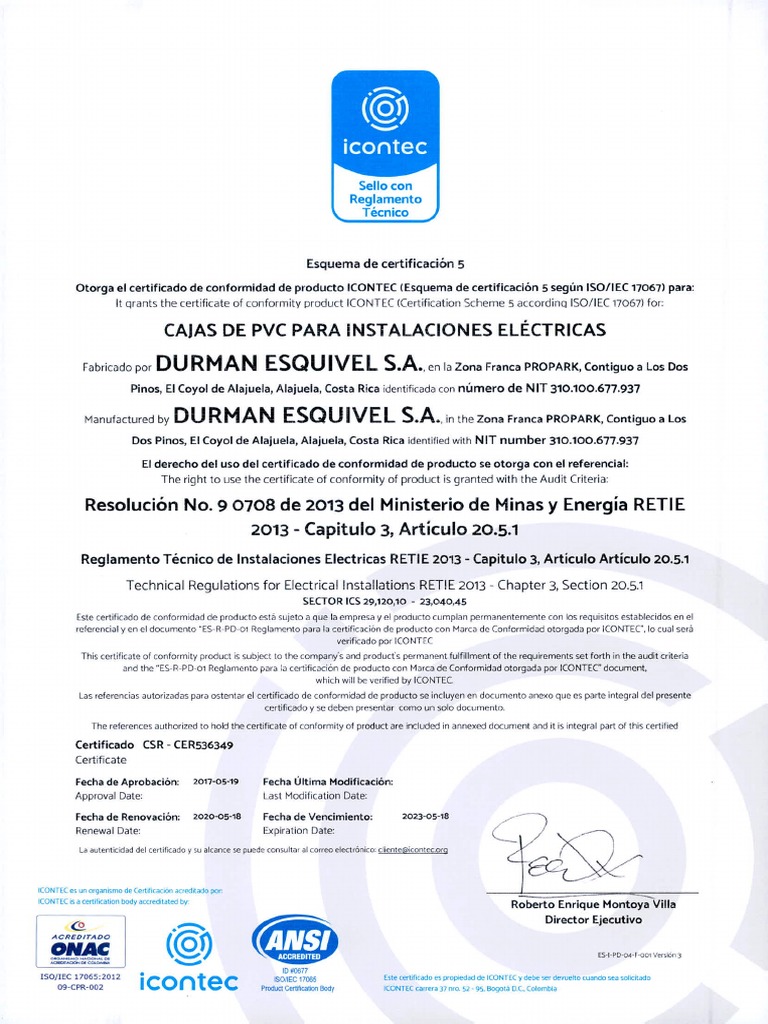 CSR - CER536349 DURMAN ESQUIVEL SA Cajas PVC | PDF
