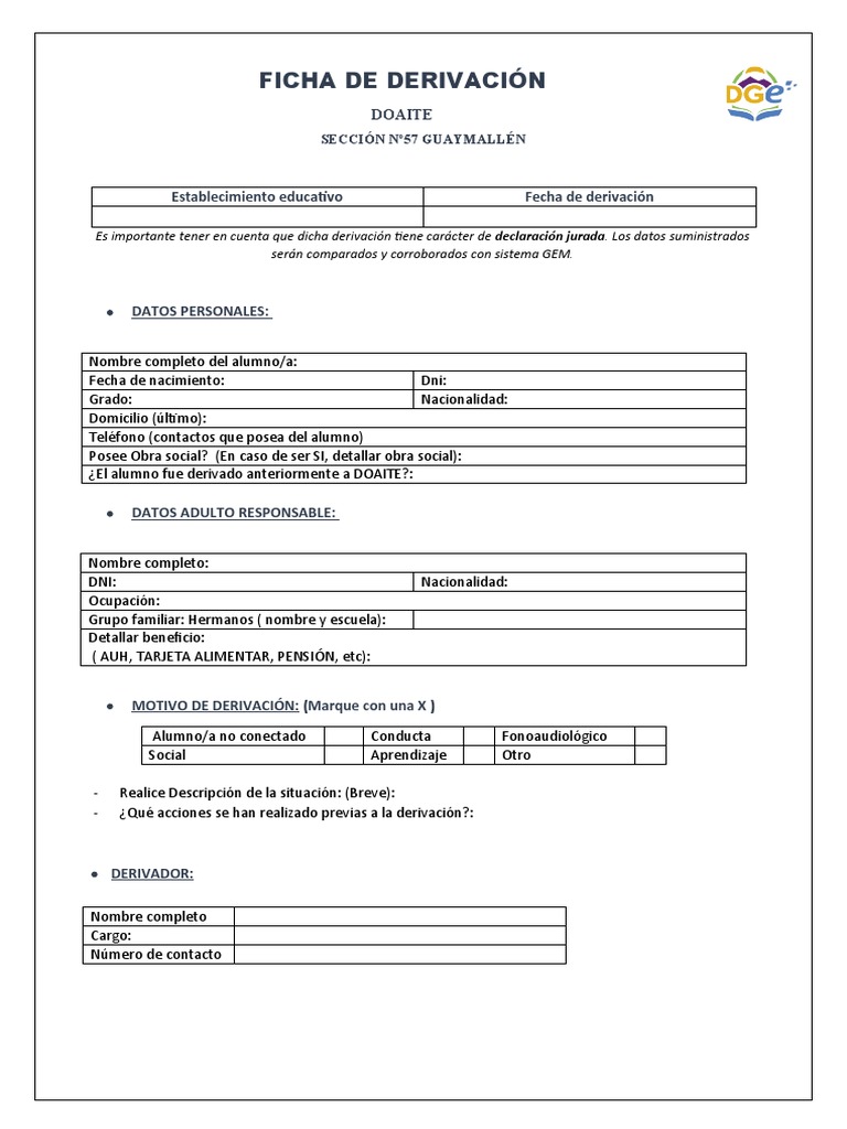 FICHA DE DERIVACIÓN | PDF