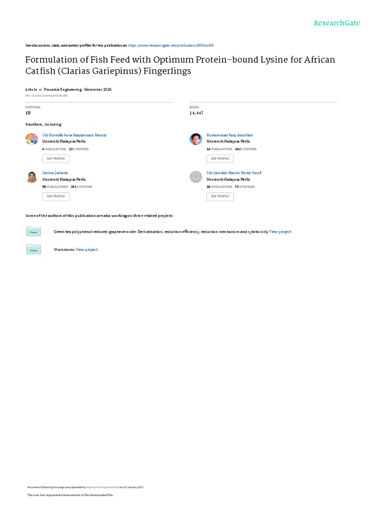 Feed Formulas For Catfish | PDF | Proteins