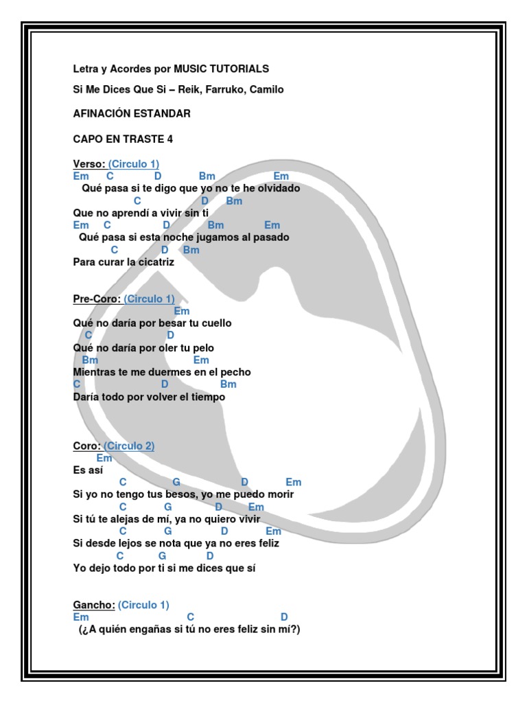 Si Me Dices Que Si de Reik Farruko Camilo Letra y Acordes by ... Si Me Dices Que Si de Reik Farruko Camilo Letra y Acordes by ...