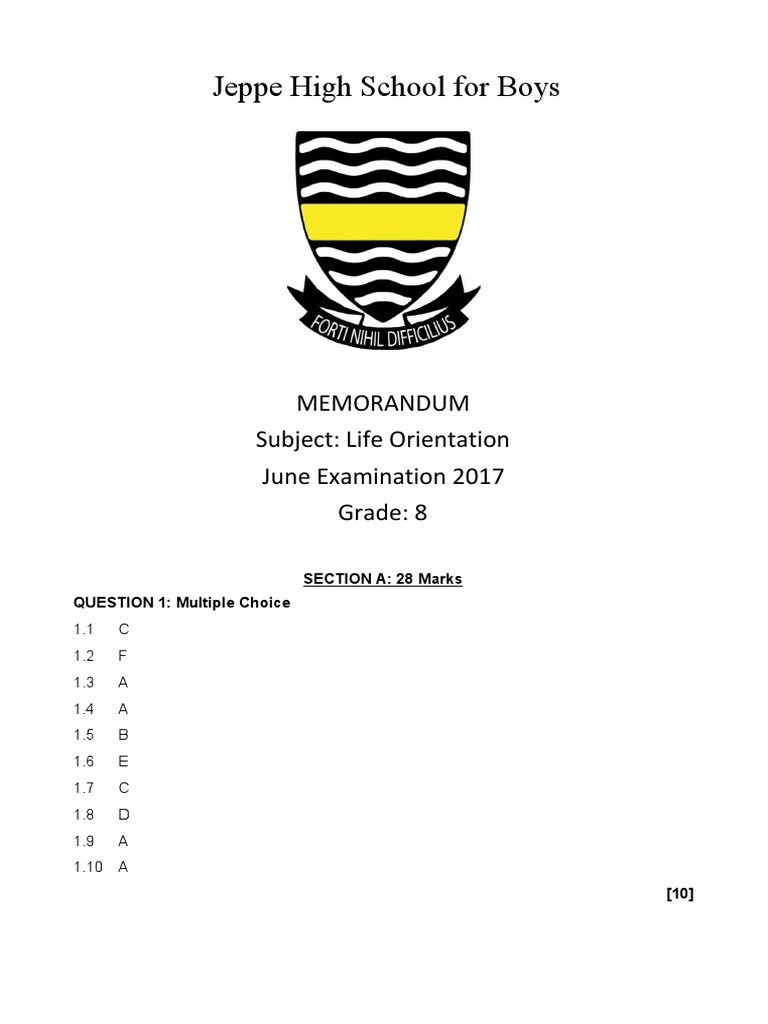 Memo of Grade 8 LO Exam Term 2 - 2017 Final | PDF | Sexual Orientation ...