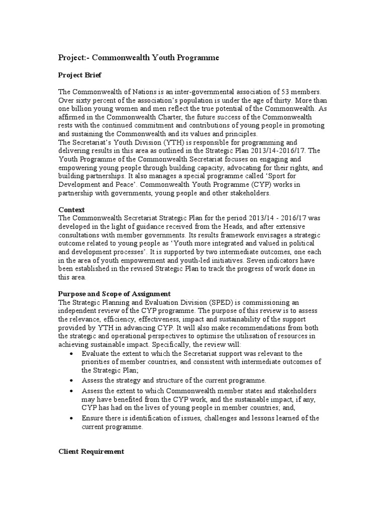 Client Project Nine - Commonwealth Youth Programme | PDF | Evaluation | Business
