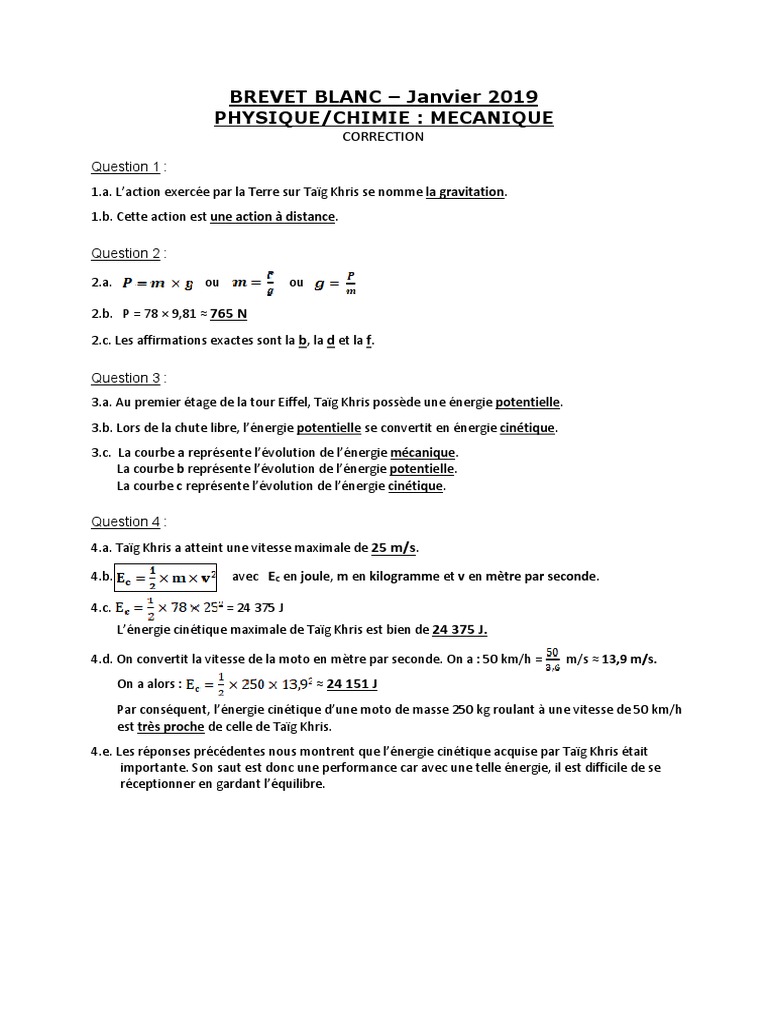 Brevet Blanc Janvier 2019 Correction | PDF