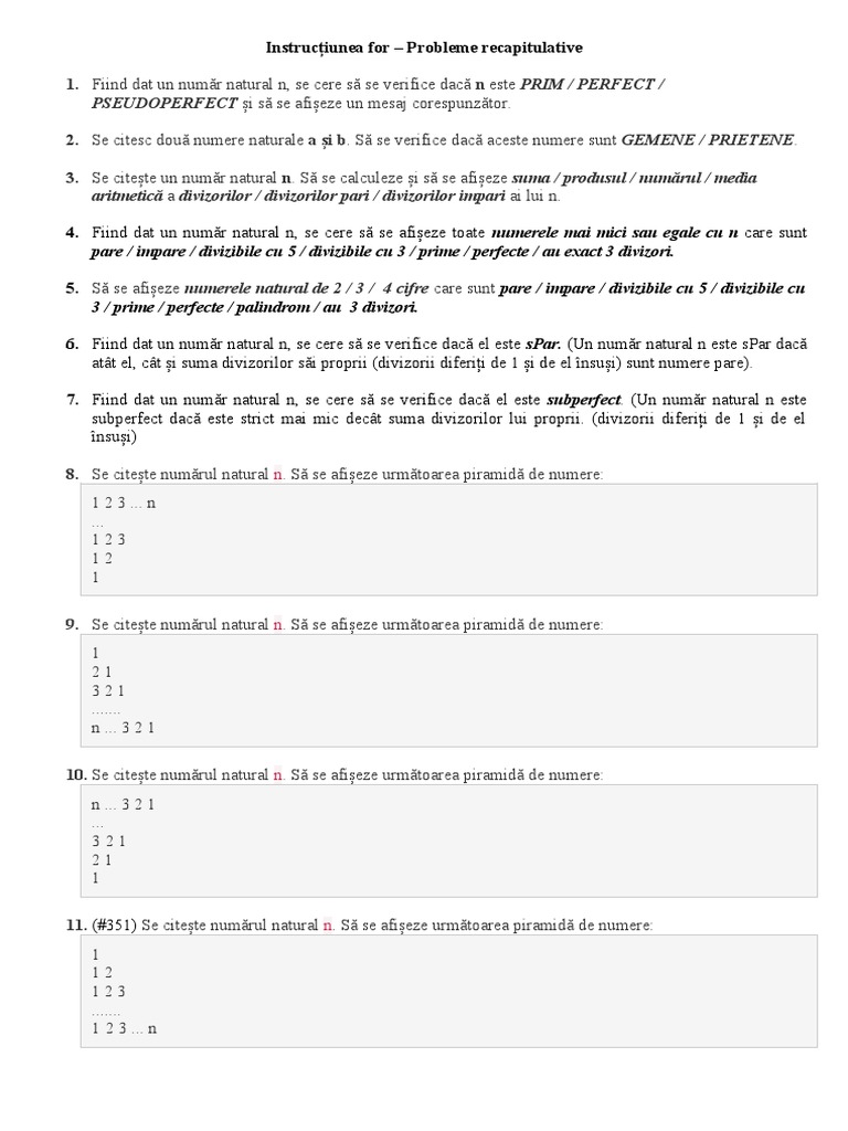 Instructiunea For - Fisa de Lucru | PDF