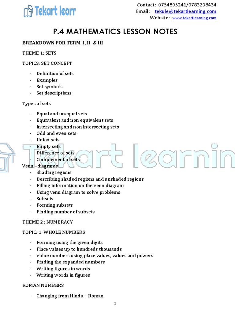 P.4 Math Lesson Breakdown | PDF | Set (Mathematics) | Area