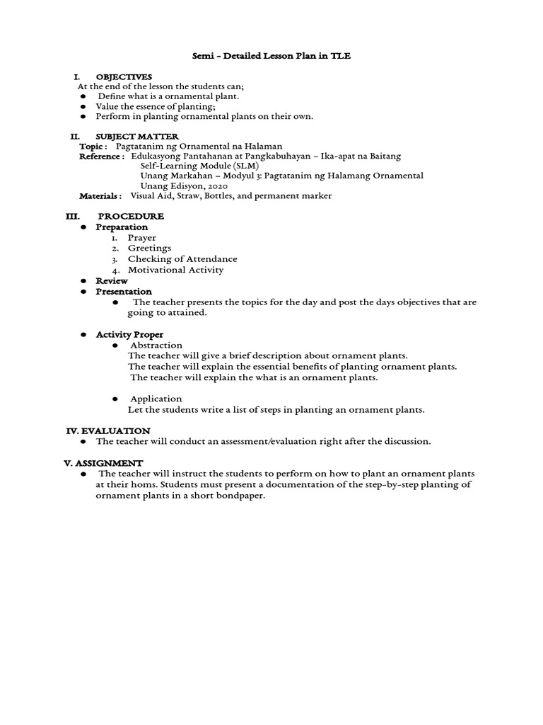 Semi - Detailed Lesson Plan in TLE | PDF | Career &amp; Growth | Art