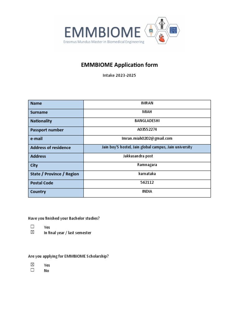 EMMBIOME Application Form | PDF