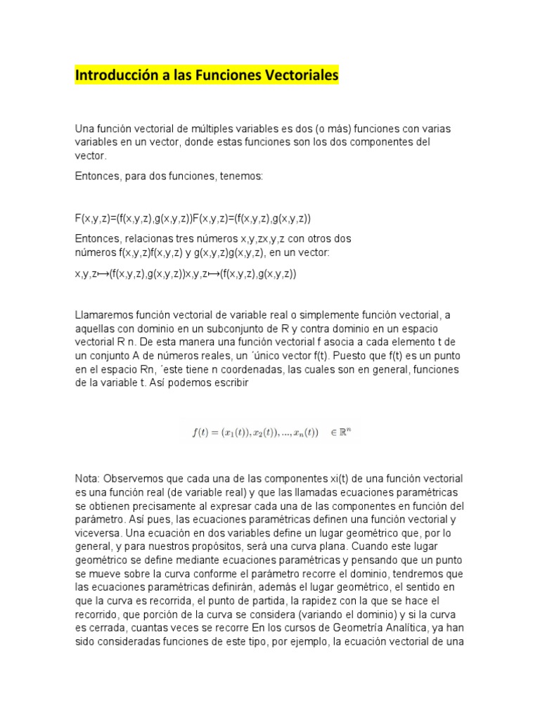 Introducción a las Funciones Vectoriales | PDF